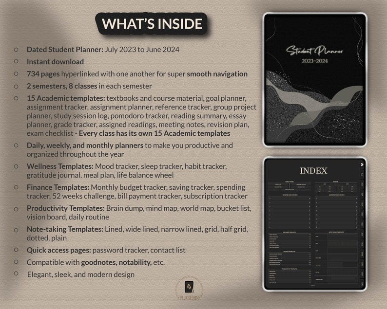 Student Planner 2023-2024 Digital Study Planner College - Etsy