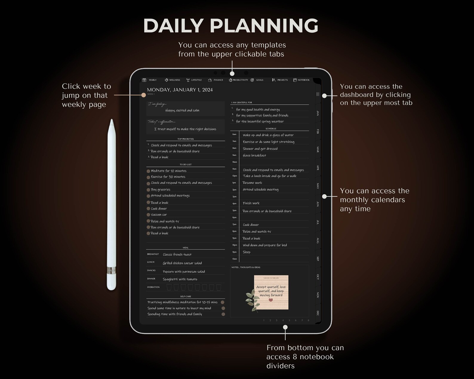 2024 Ultimate Planner - Dark Mode - 2024 Digital Planner - 2024 Dated ...