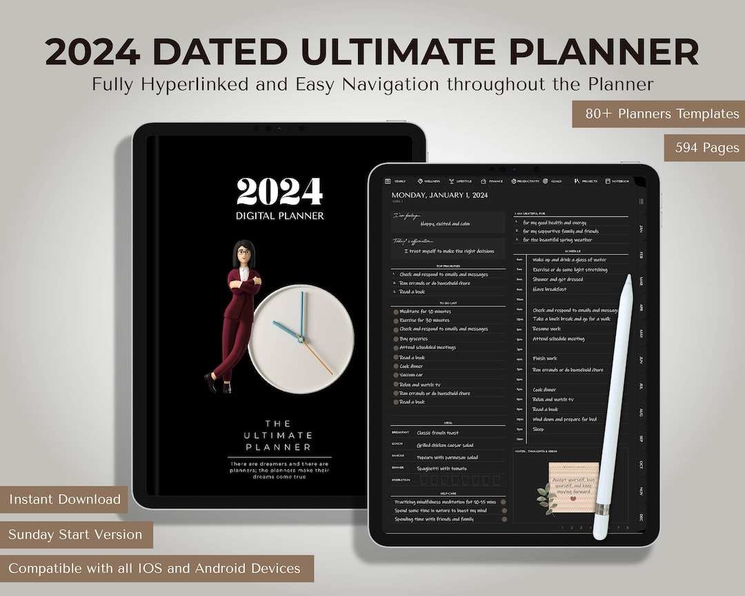 2024 Ultimate Planner - Dark Mode - 2024 Digital Planner - 2024 Dated ...