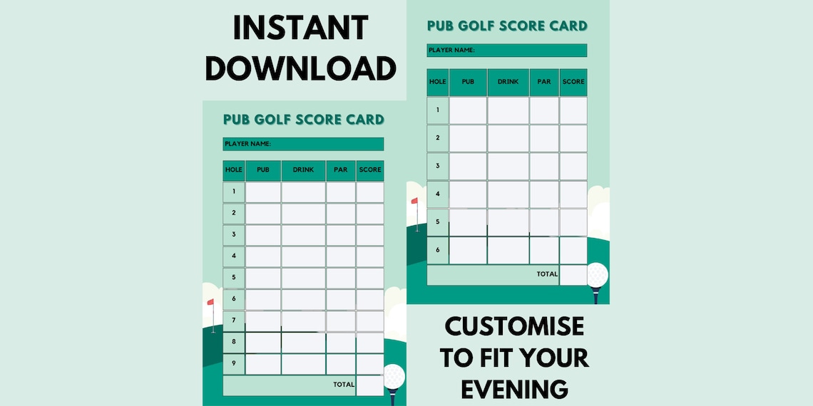 Pub Golf/bar Golf Score Card/template (instant Download) Printable ...