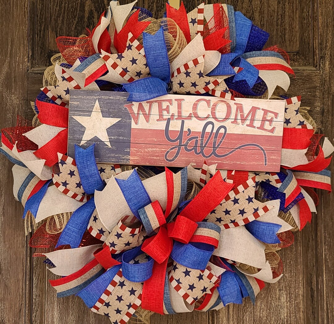 Texas Wreath, Lone Star Wreath, Red White and Blue Wreath, Texas Pride ...