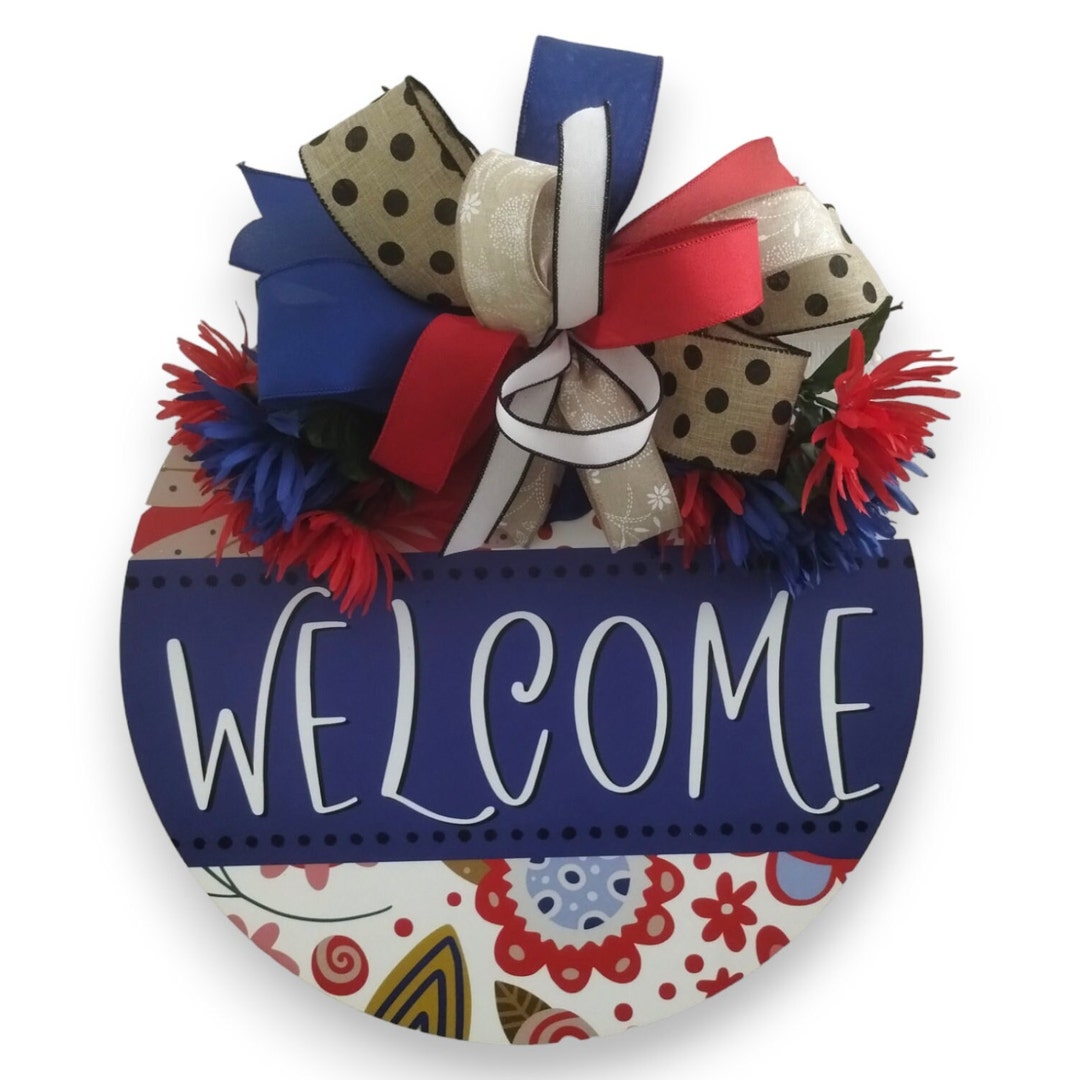 Red White and Blue Welcome Doorhanger - Etsy