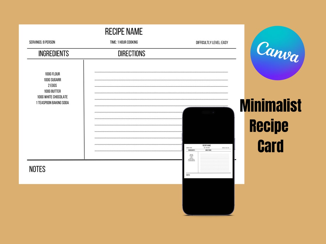 Editable Recipe Card, Recipe Card, Minimalist Recipe Card,recipe Box ...