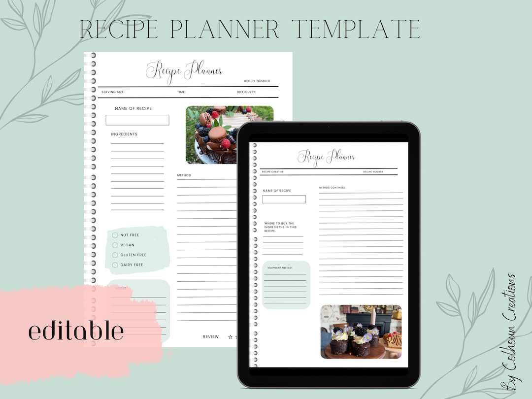 Digital Recipe Book Template, Recipe Planner Digital, Ebook Template ...