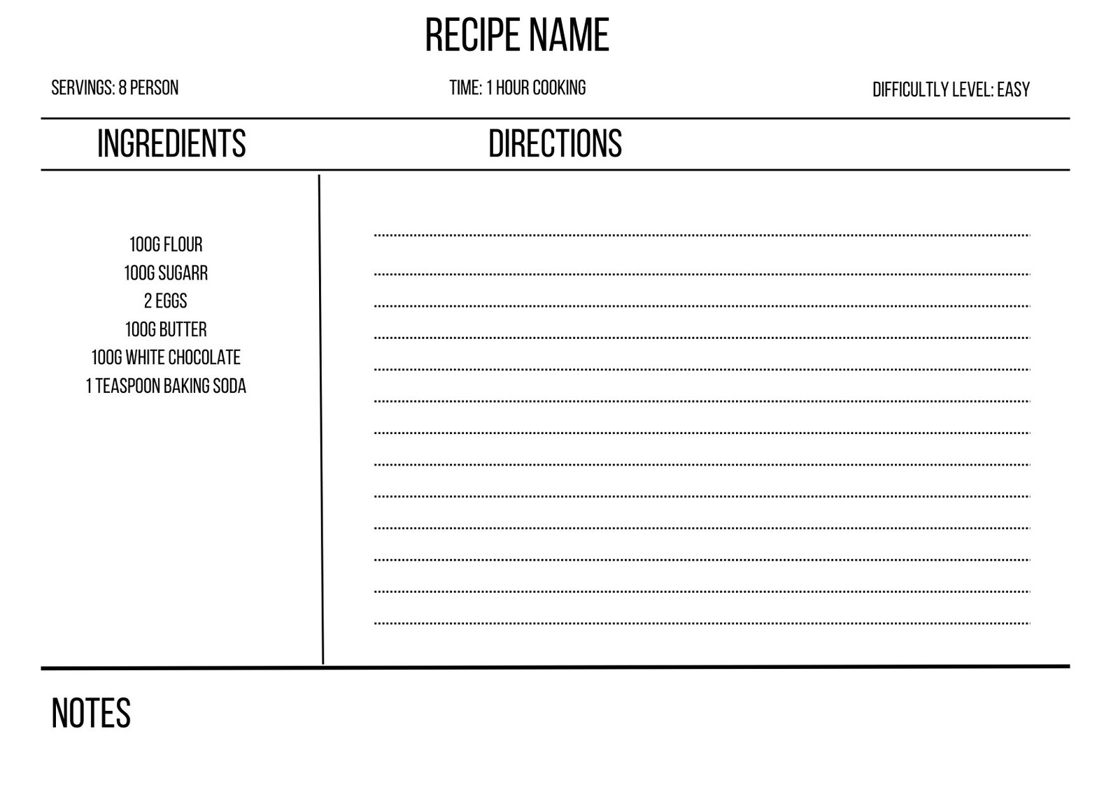 Editable Recipe Card, Recipe Card, Minimalist Recipe Card,recipe Box ...