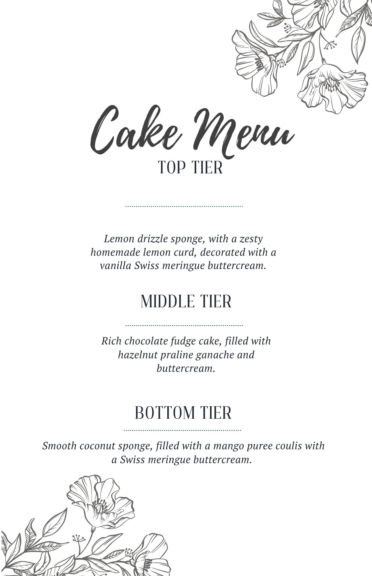 Editable Wedding Cake Menu Template, Wedding Template, Wedding Sign ...