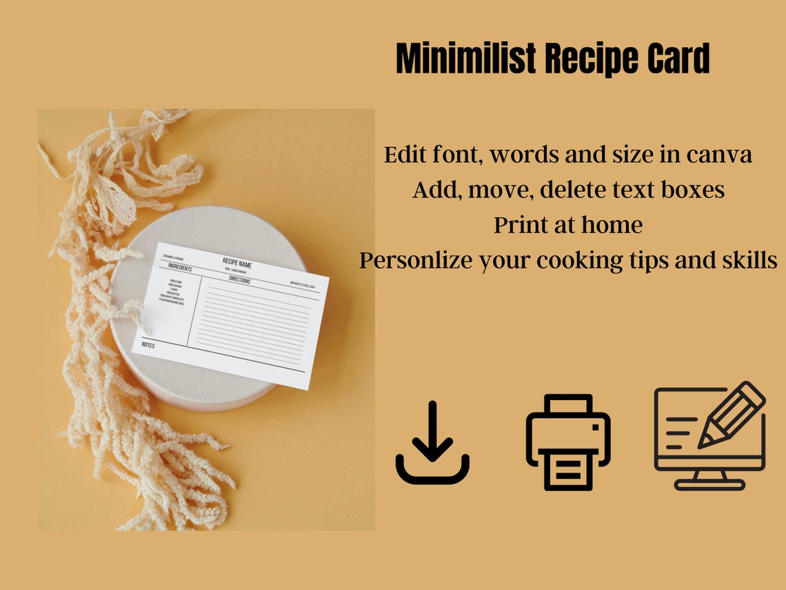 Editable Recipe Card, Recipe Card, Minimalist Recipe Card,recipe Box ...