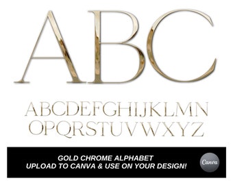 Gold Chrome Letters, Gold Clipart, Gold Uppercase Alphabet, Chrome PNG ...