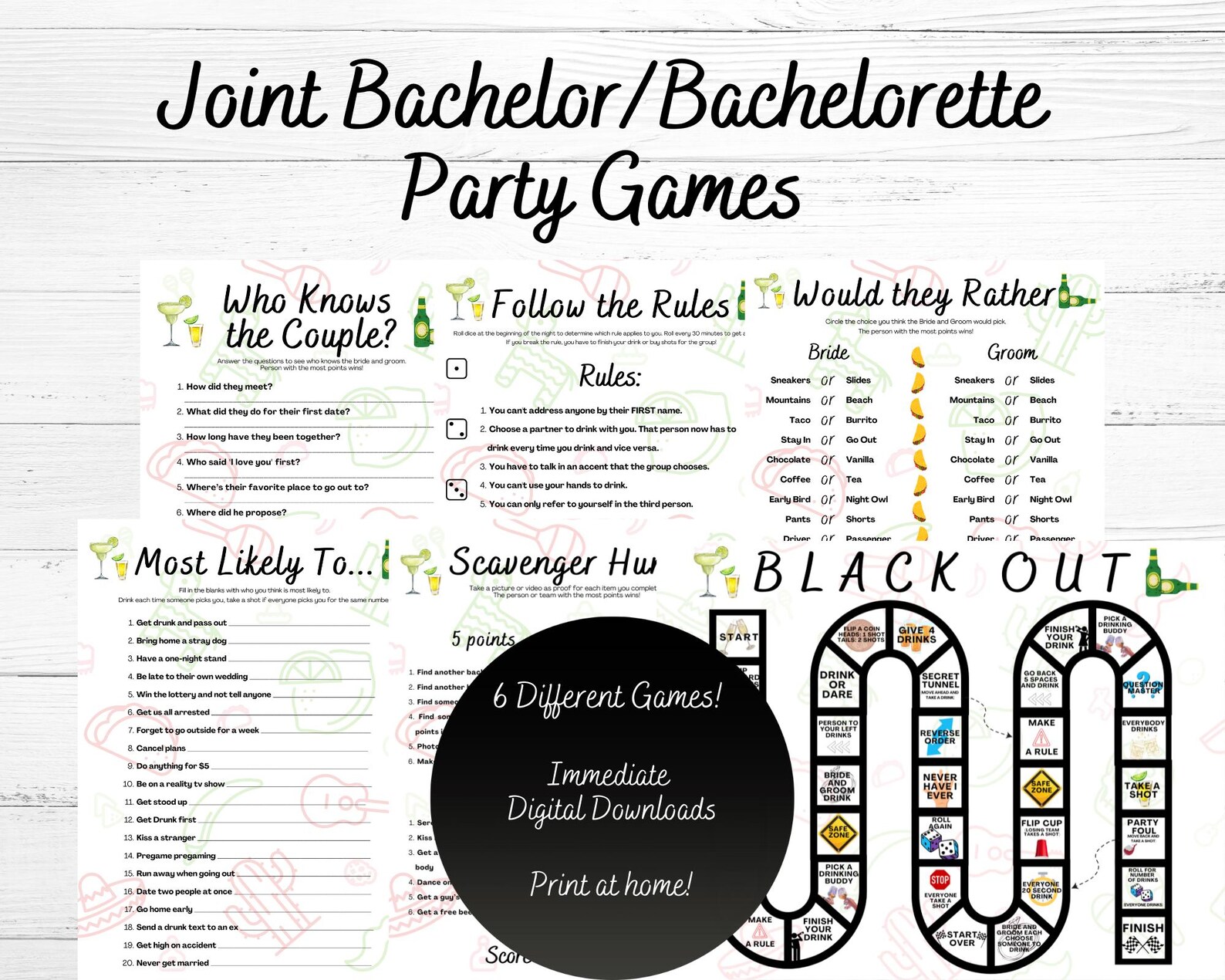 Joint Bachelor and Bachelorette Party Games Bundle, Tacos and Tequila ...