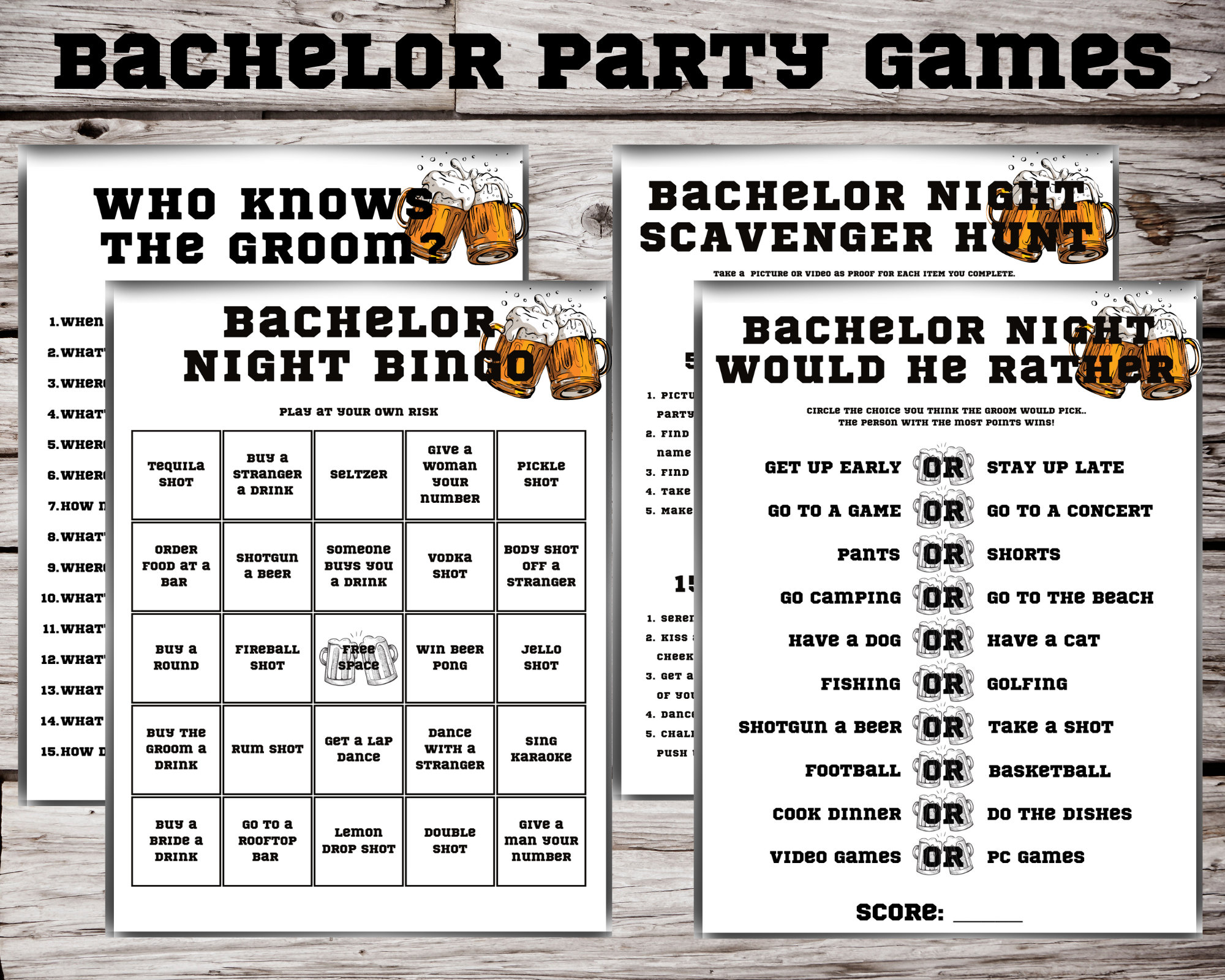 Bachelor Party Games, Who Knows the Groom, Bingo, Scavenger Hunt, Would ...