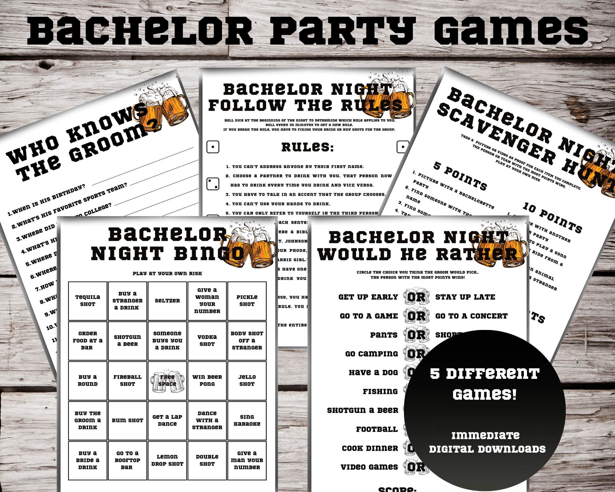 Bachelor Party Games Bundle Pack, Scavenger Hunt, Who Knows the Groom ...