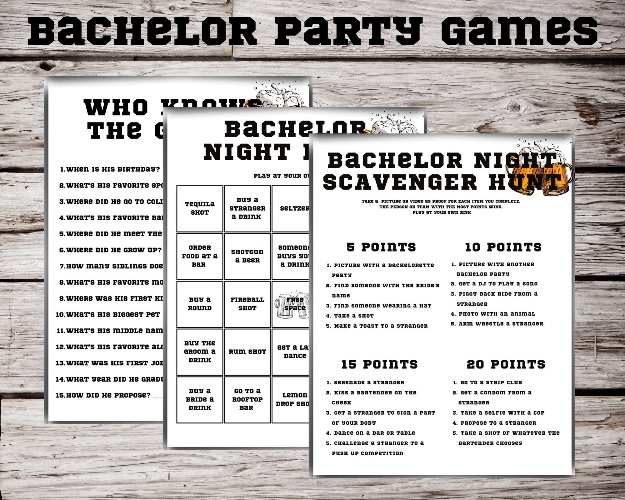 Bachelor Party Games, Who Knows the Groom, Bingo, Scavenger Hunt - Etsy
