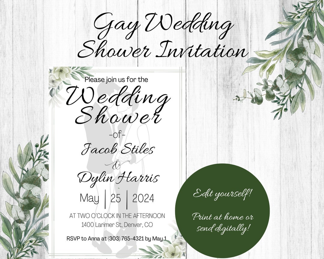 EDITABLE Gay Wedding Shower Invitation, Two Grooms Shower Invitation ...