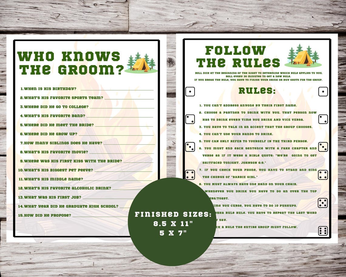 Bachelor Party Games, Camping Themed Bachelor Party, Who Knows the ...