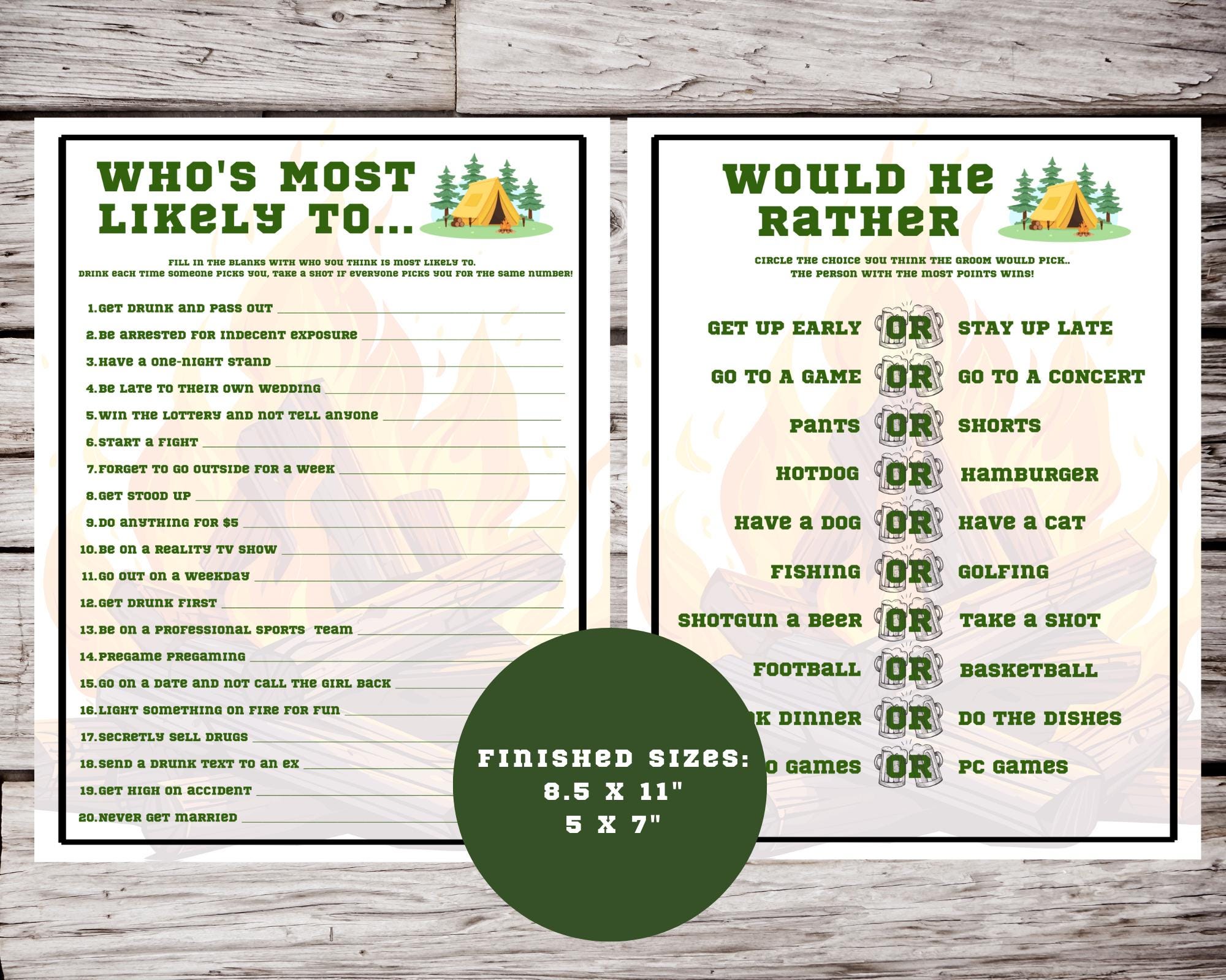 Bachelor Party Games, Camping Themed Bachelor Party, Who Knows the ...