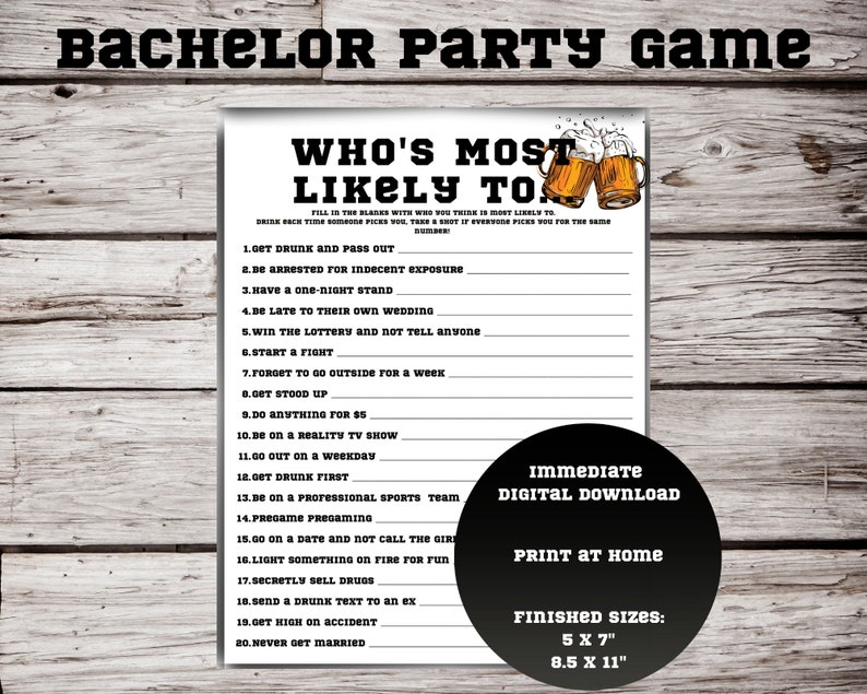 Bachelor Party Who's Most Likely To, Bachelor Party Games, Who's Most ...