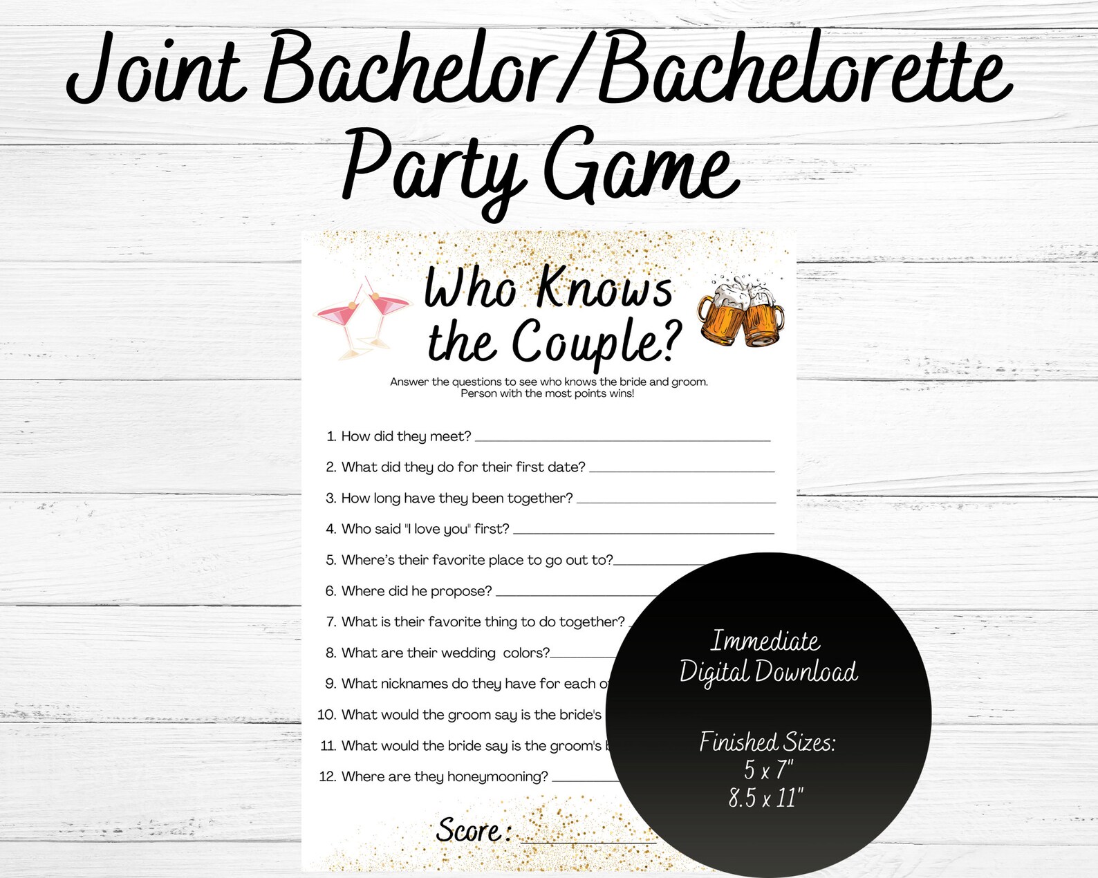 Joint Bachelor Bachelorette Party Game Jack And Jill Party Who Knows