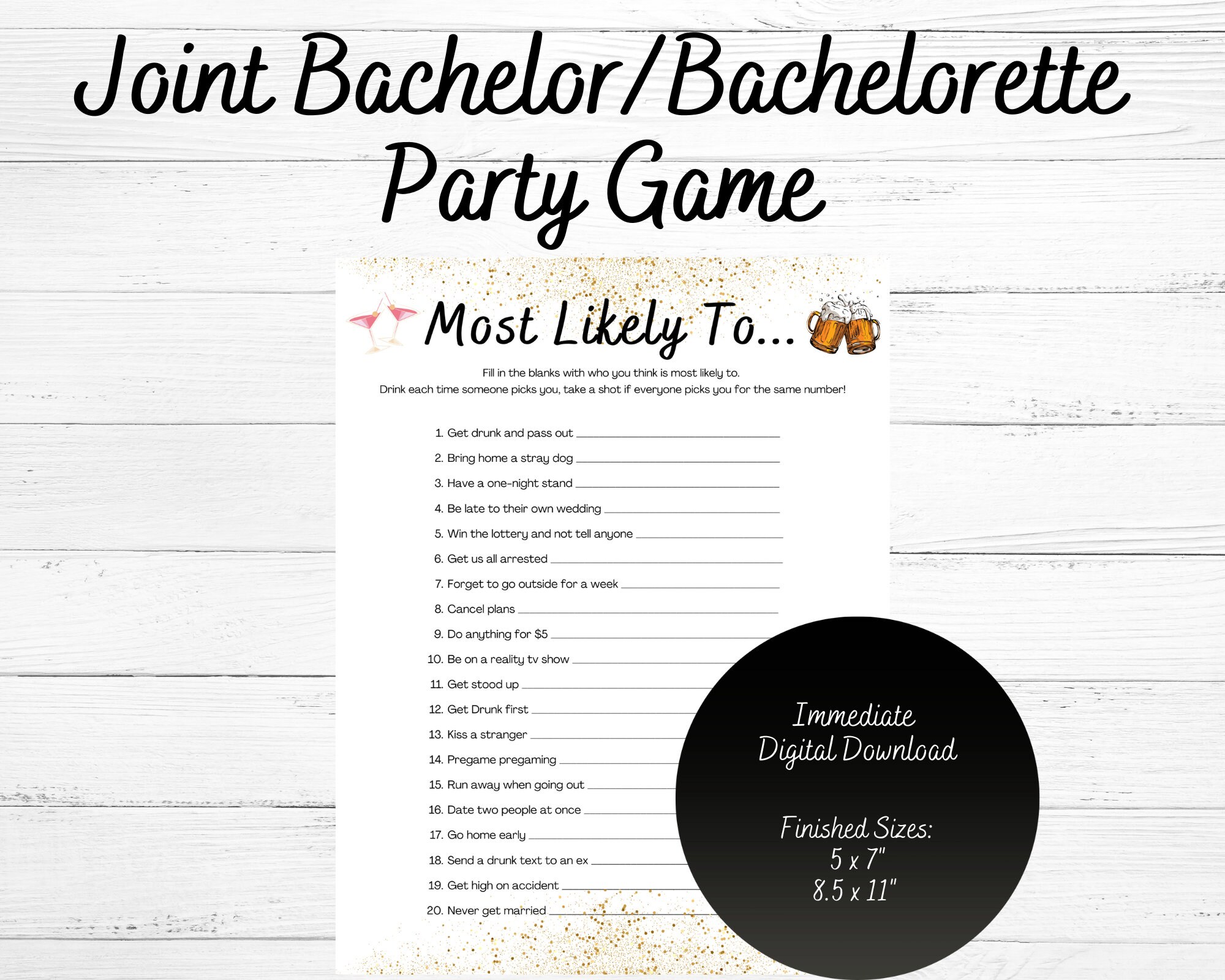 Joint Bachelor Bachelorette Party Game Jack And Jill Party Game Co Ed