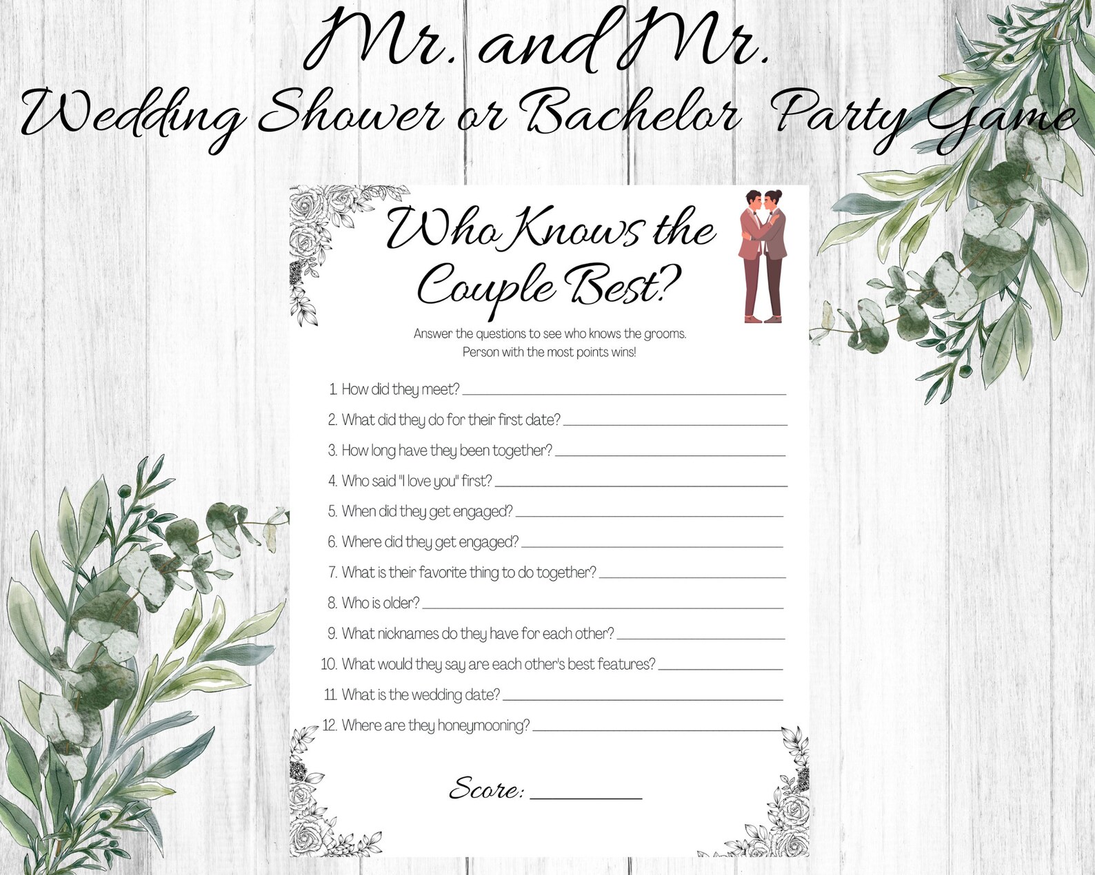 Mr. and Mr. Wedding Shower Game, Bachelor Party Game, Who Knows the ...