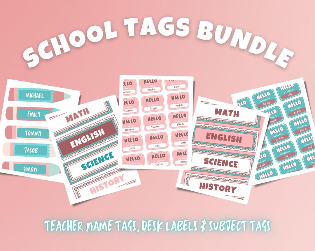 Editable School Tags Bundle | Teacher Name Tags, Desk Labels & Subject ...