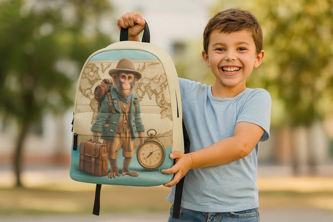 Personalized Kids Monkey Explorer Backpack - Custom Name Adventure ...