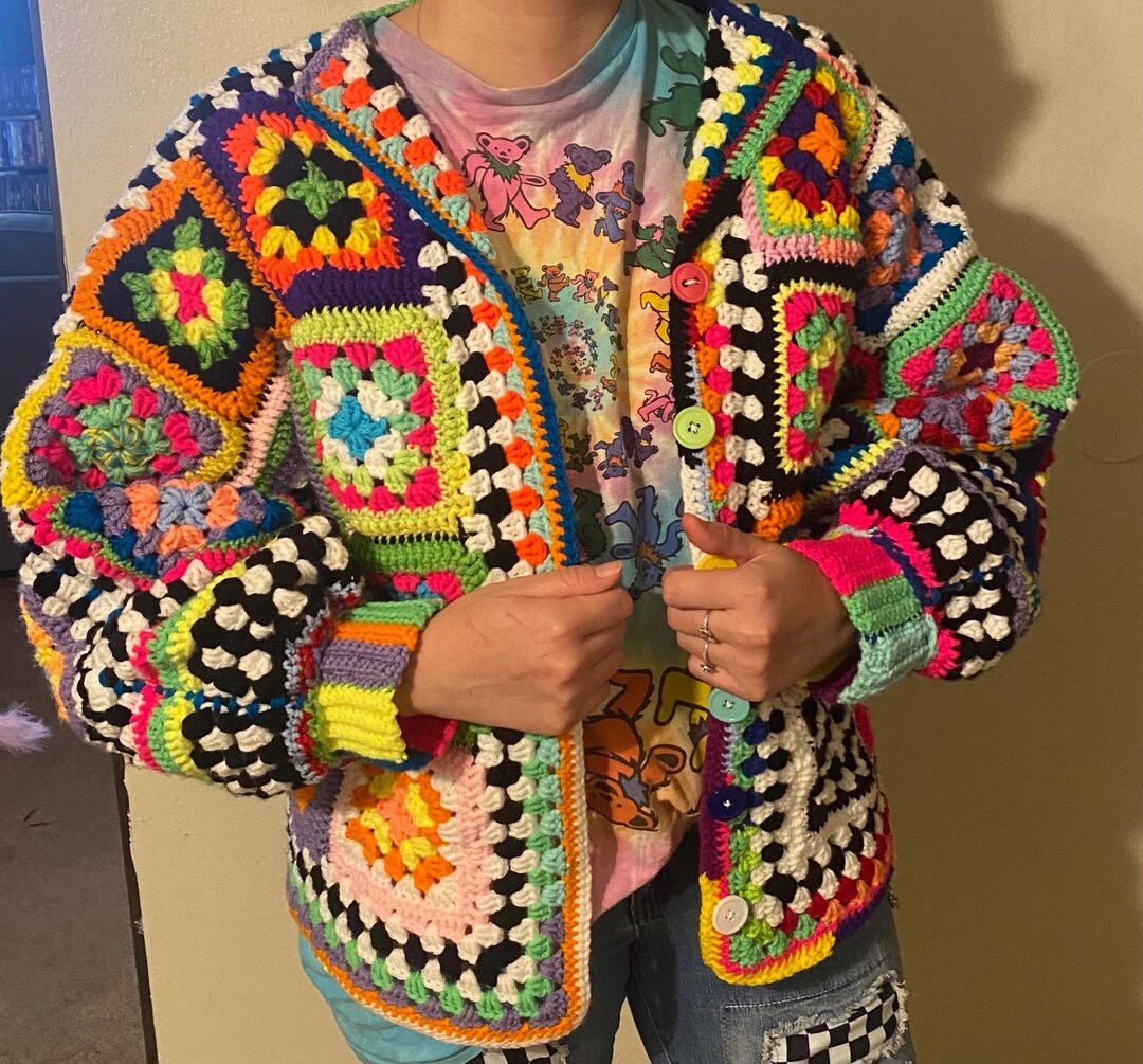 Checkered Rainbow Cardigan - Etsy