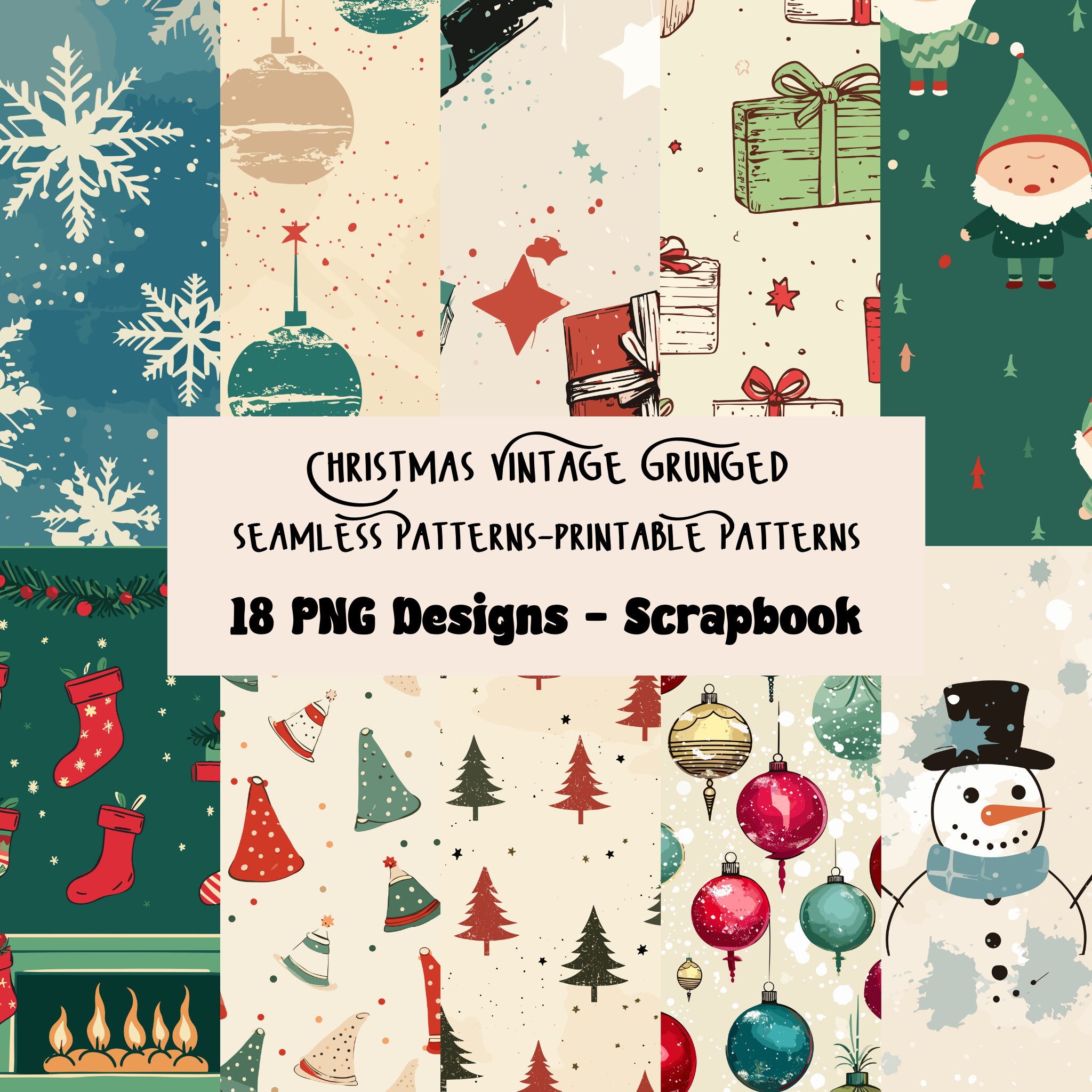 Printable Vintage Christmas Digital Paper, Christmas Vintage, Fantasy ...