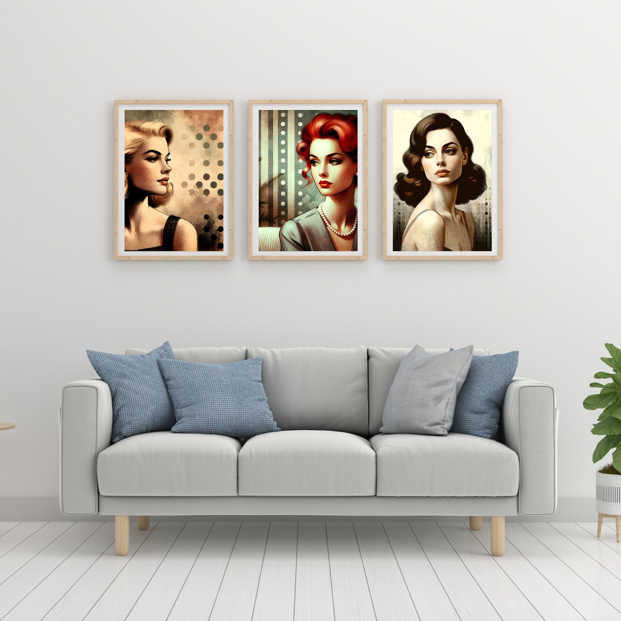 1950s Midcentury Retro Women Poster Digital Wallart Download 5 Set ...