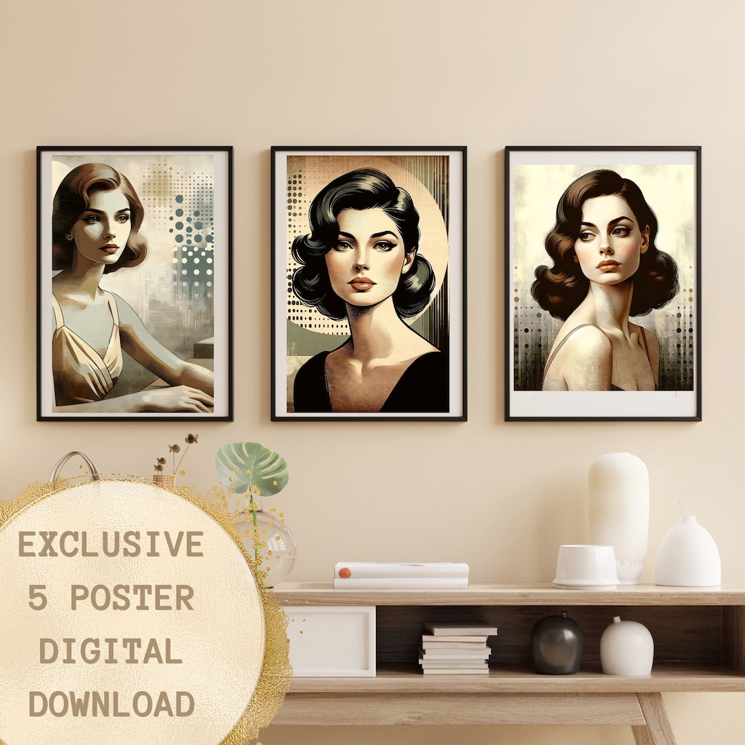 1950s Midcentury Retro Women Poster Digital Wallart Download 5 Set ...