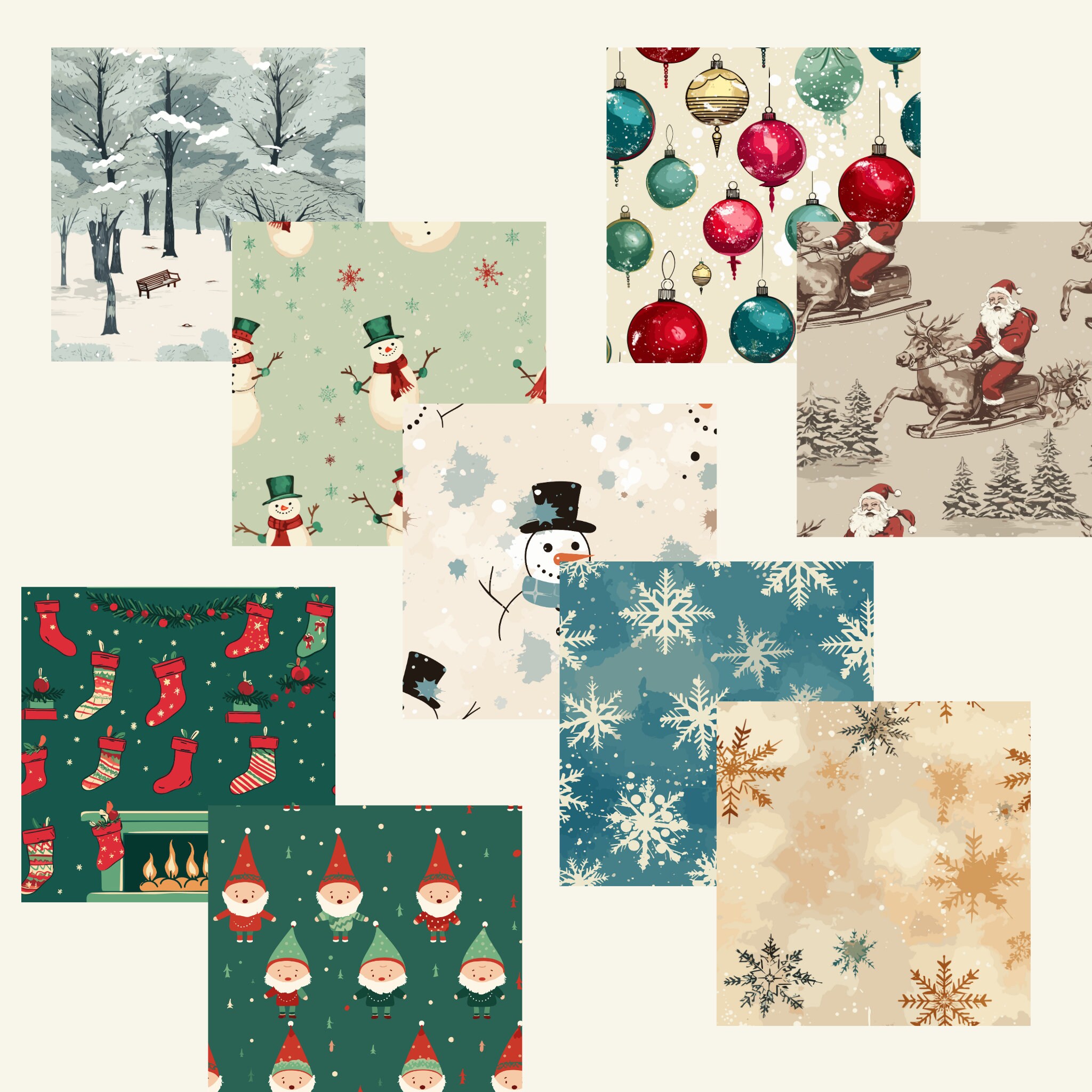 Printable Vintage Christmas Digital Paper, Christmas Vintage, Fantasy ...