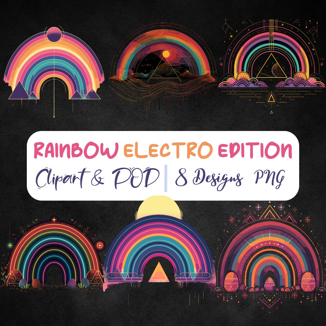 Rainbow Clipart Rainbow Electro Neon POD Files Rainbow Digital Art Set ...