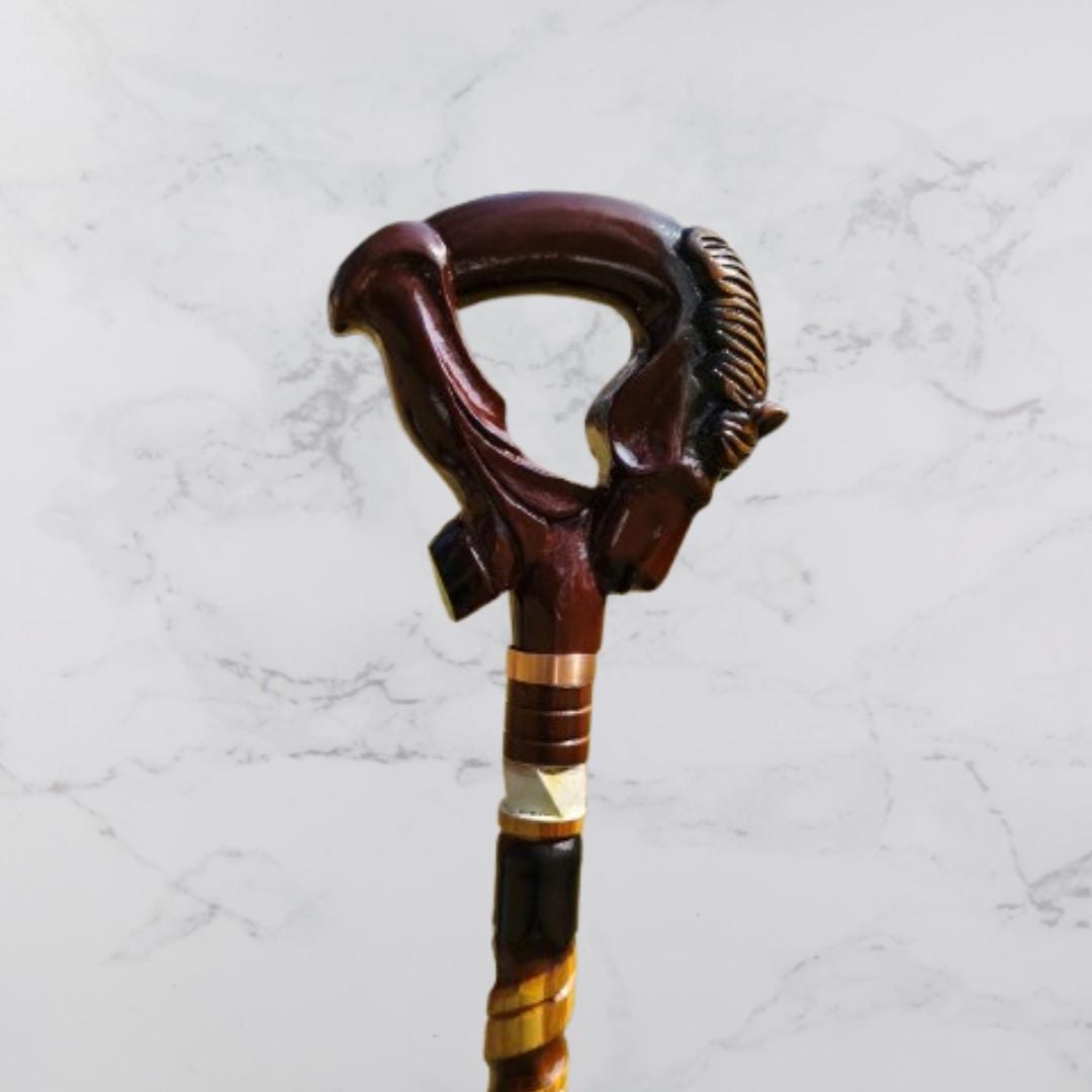 Hand-carved Wooden Horse Head Walking Cane – 36” Premium Wood Cane With ...