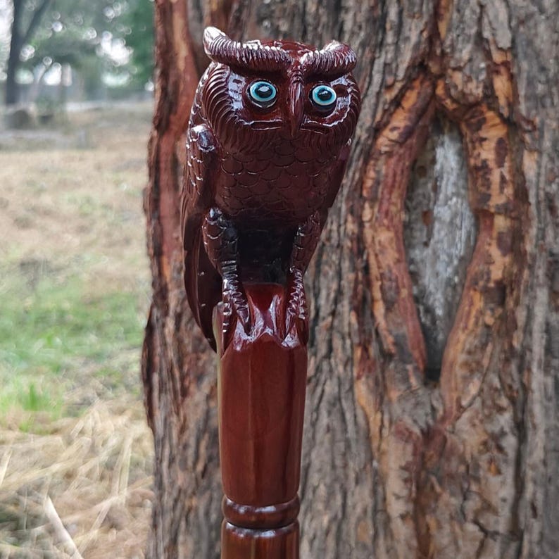 Handmade Carved Wood Owl Walking Stick: 36-inch Crafted Cane - Etsy
