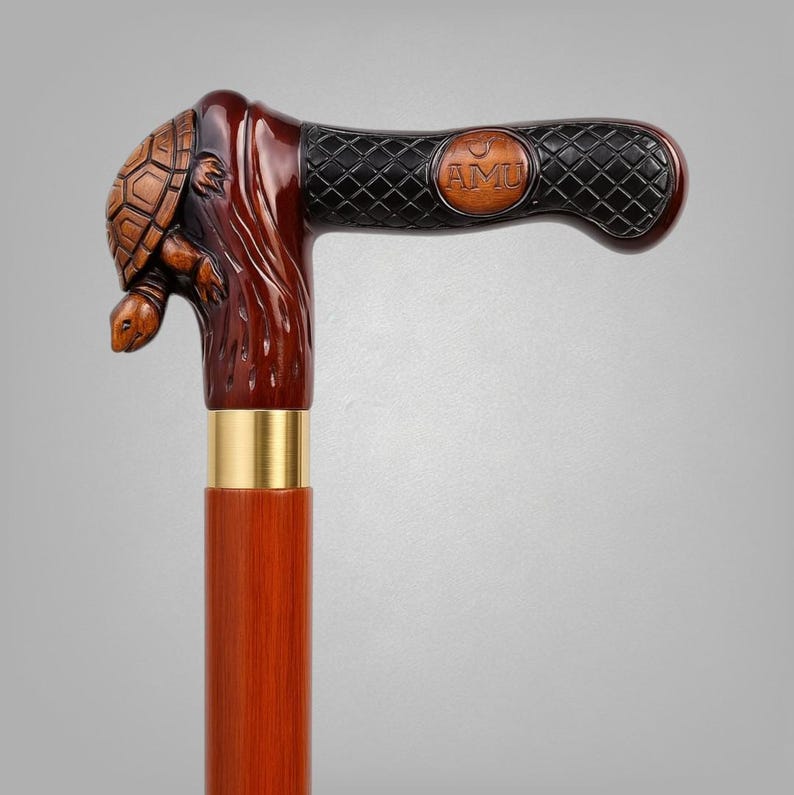 Hand Carved Turtle Walking Stick: Ergonomic Wooden Cane, 36" - Etsy
