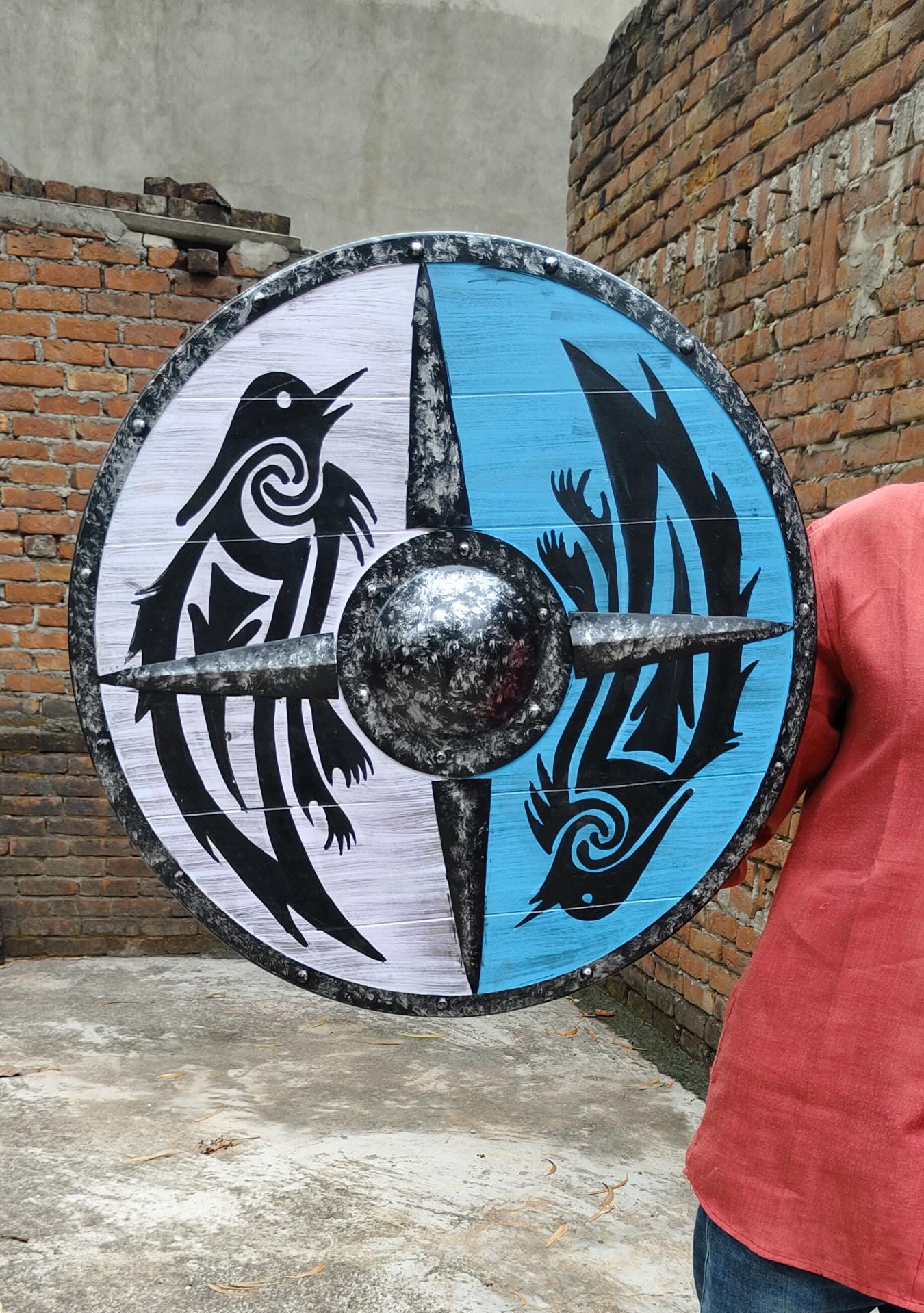 Medieval Wooden Viking Round Bird Shield Authentic Cosplay Armor ...
