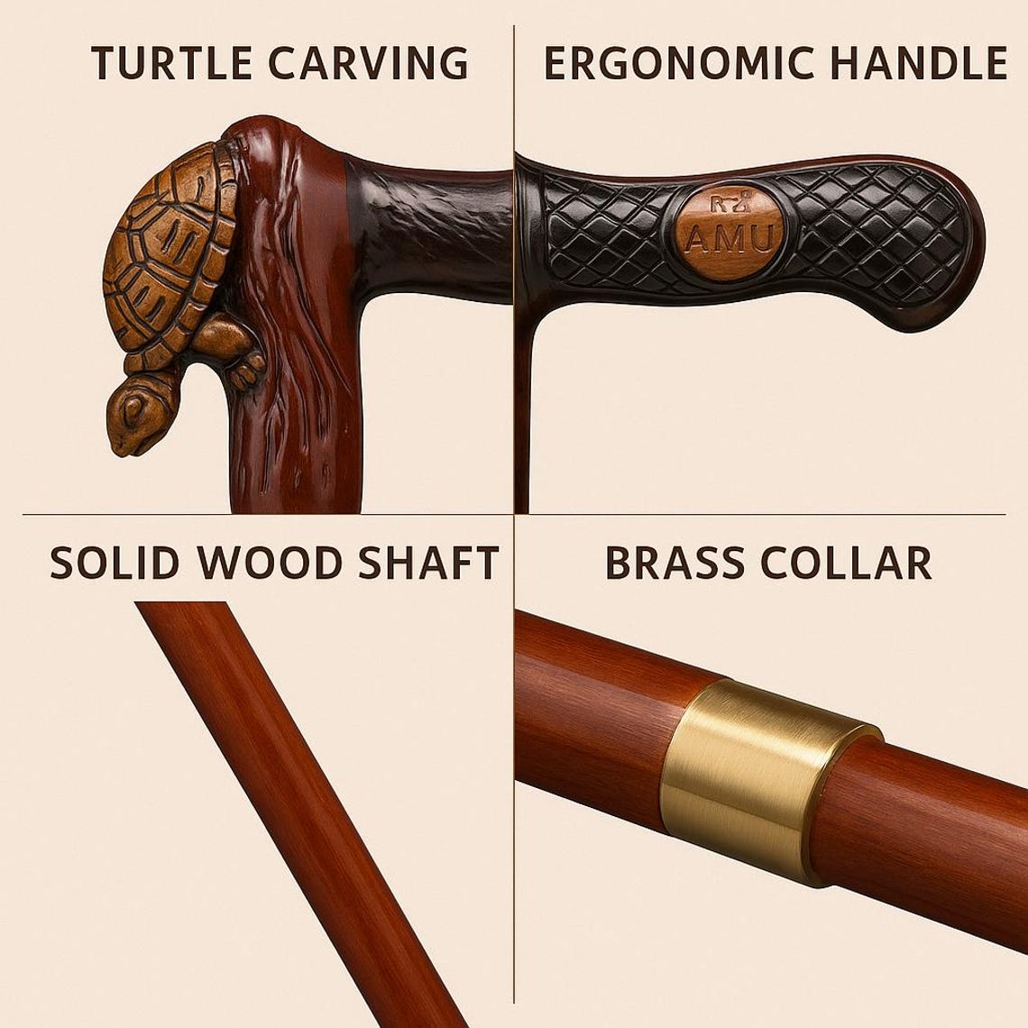 Hand Carved Turtle Walking Stick: Ergonomic Wooden Cane, 36" - Etsy