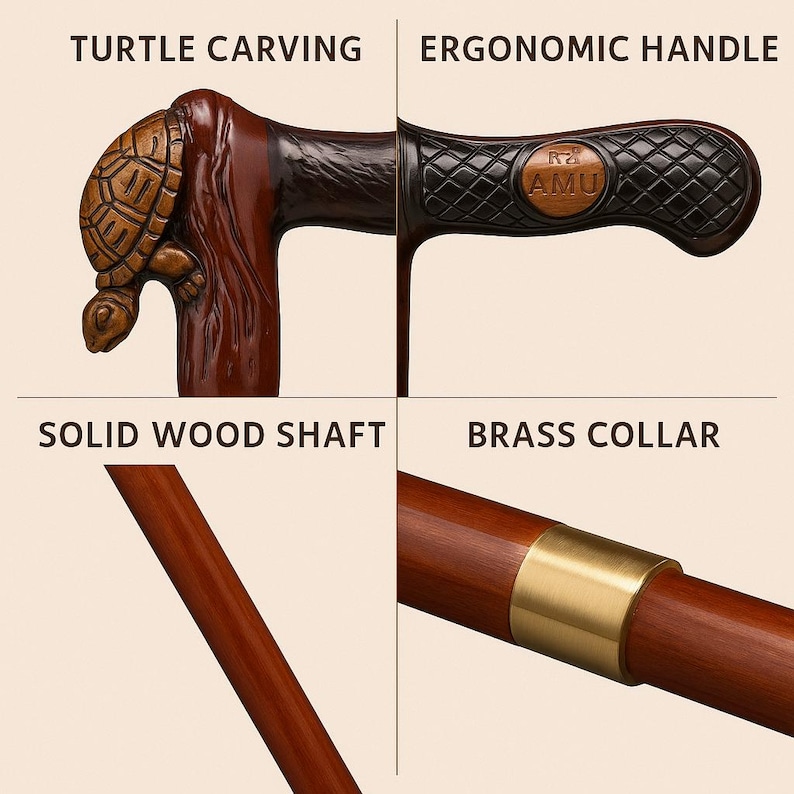 Hand Carved Turtle Walking Stick: Ergonomic Wooden Cane, 36" - Etsy