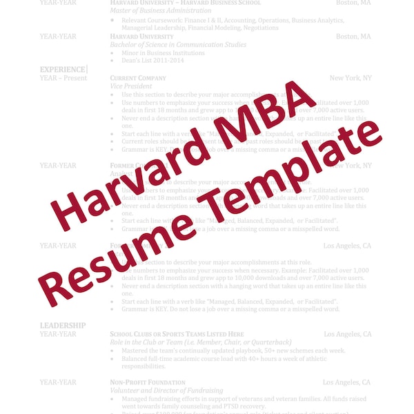 Harvard Resume Template - Etsy