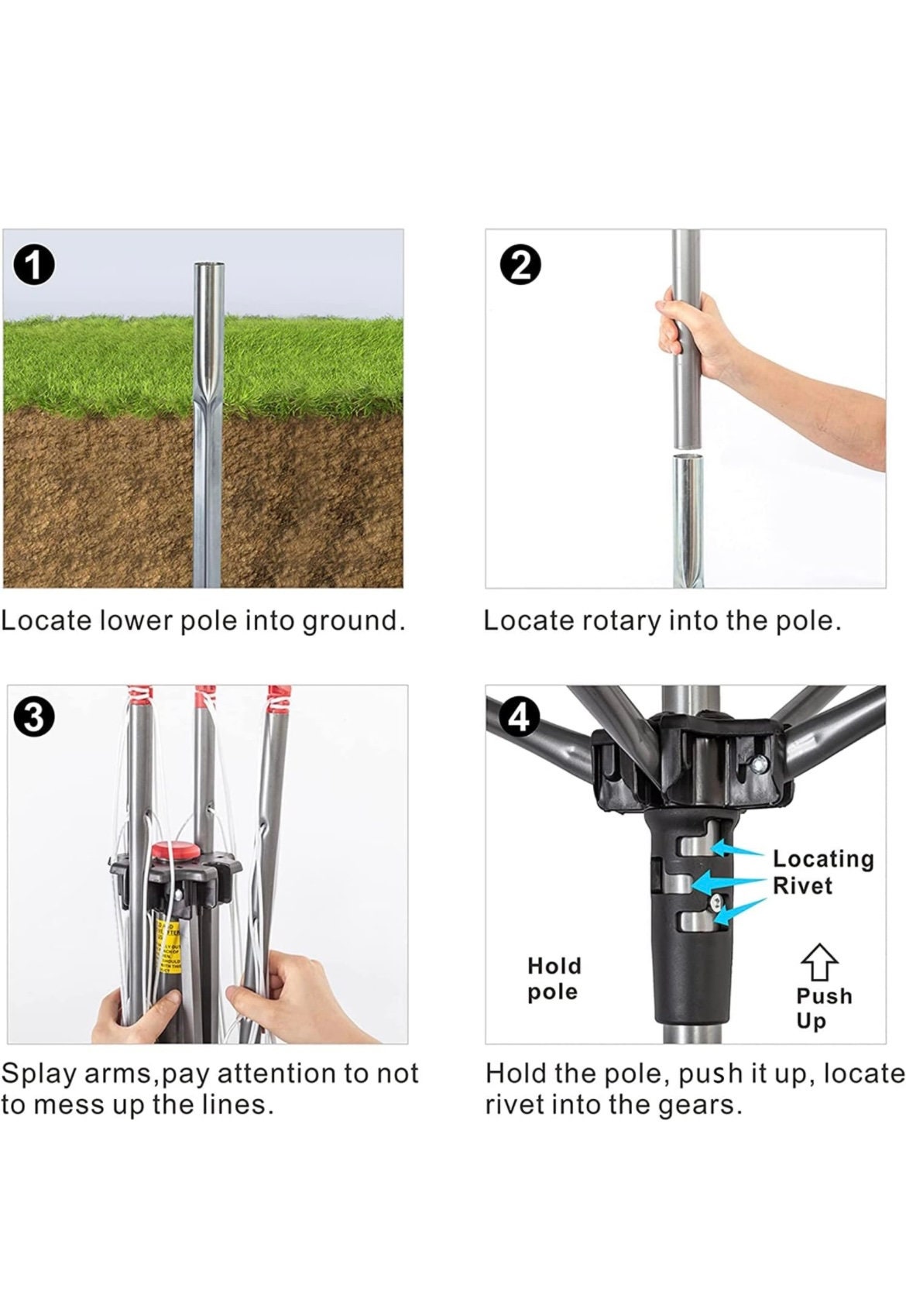 50M Heavy Duty Rotary Clothes Airer, Folding 4 Arm Rotary Washing Line ...