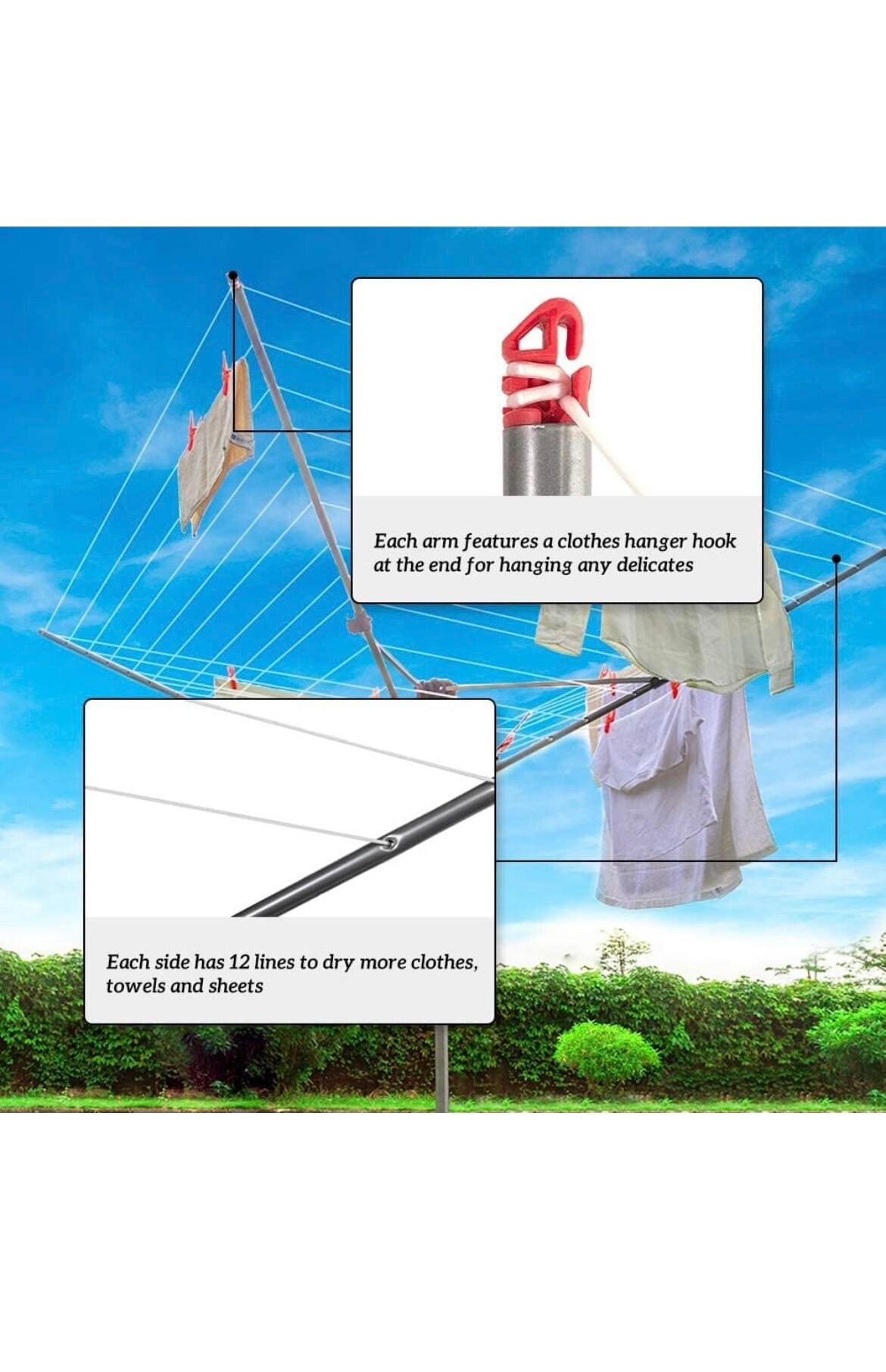 50M Heavy Duty Rotary Clothes Airer, Folding 4 Arm Rotary Washing Line ...