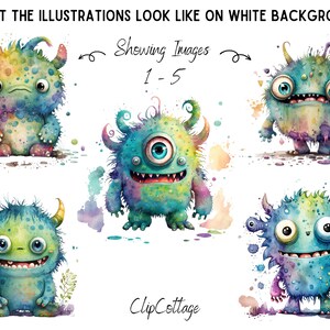 20 Cute Monsters Watercolour Clipart Bundle - PNG Sublimation ...