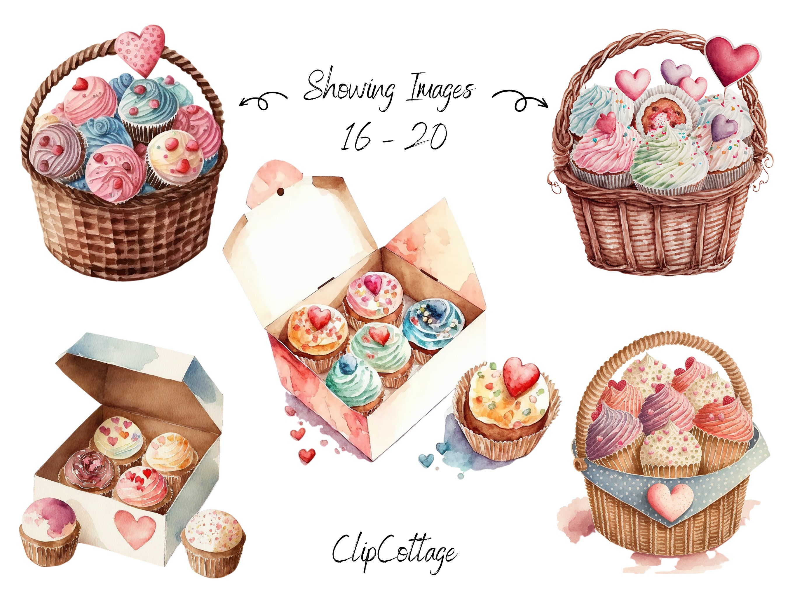 Valentine Cupcake Clipart PNG Sublimation Bundle | 20 Transparent Love ...