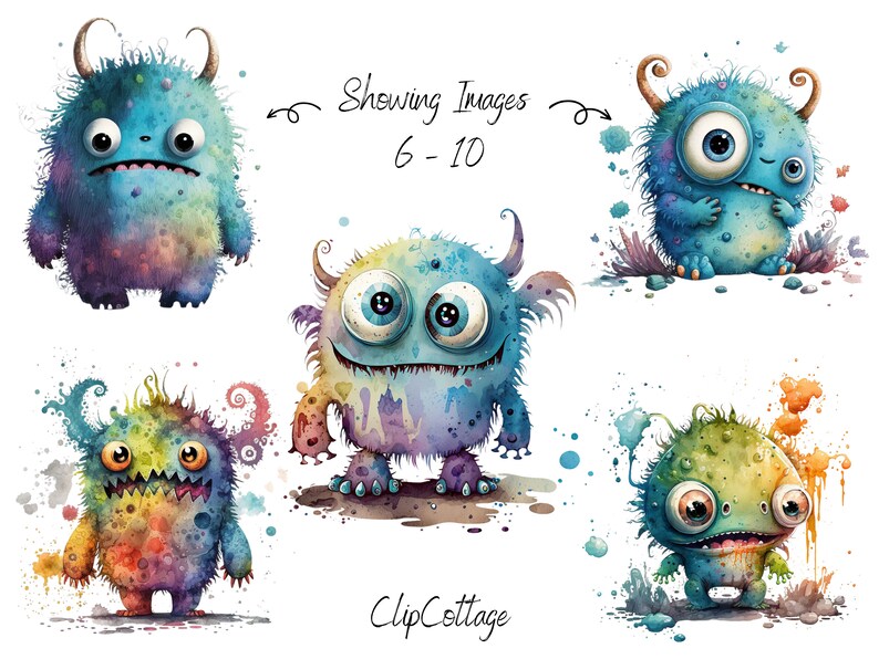 20 Cute Monsters Watercolour Clipart Bundle - PNG Sublimation ...