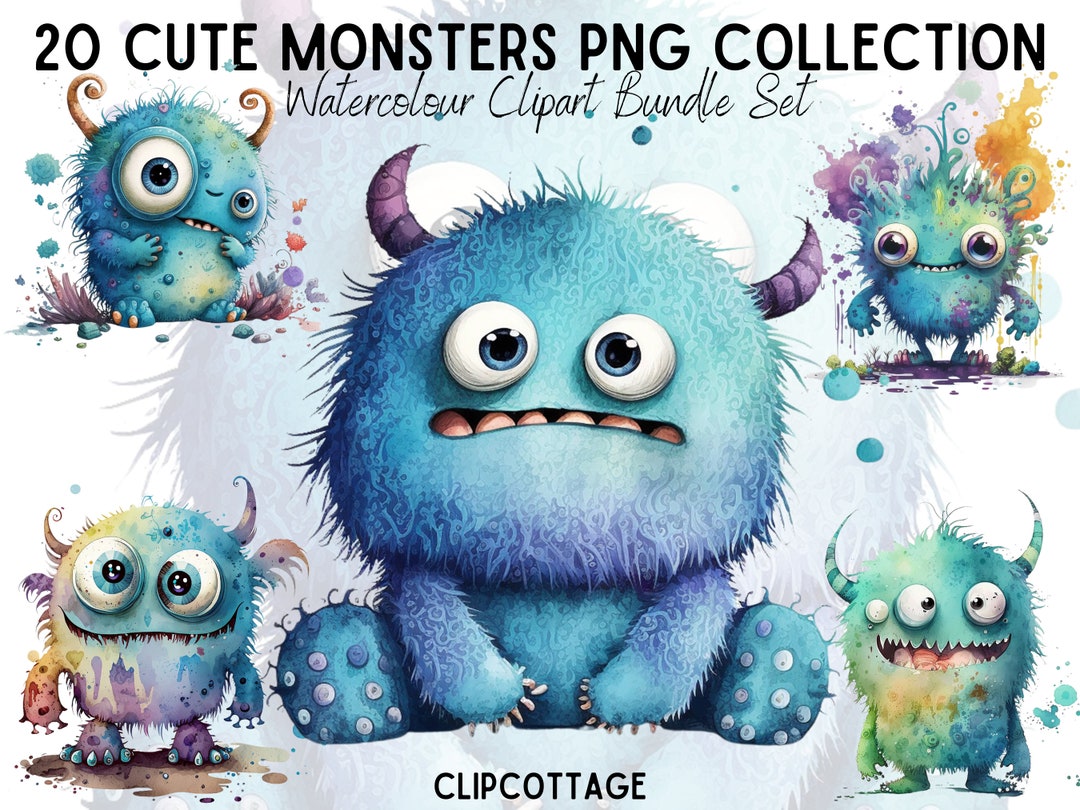 20 Cute Monsters Watercolour Clipart Bundle PNG Sublimation ...