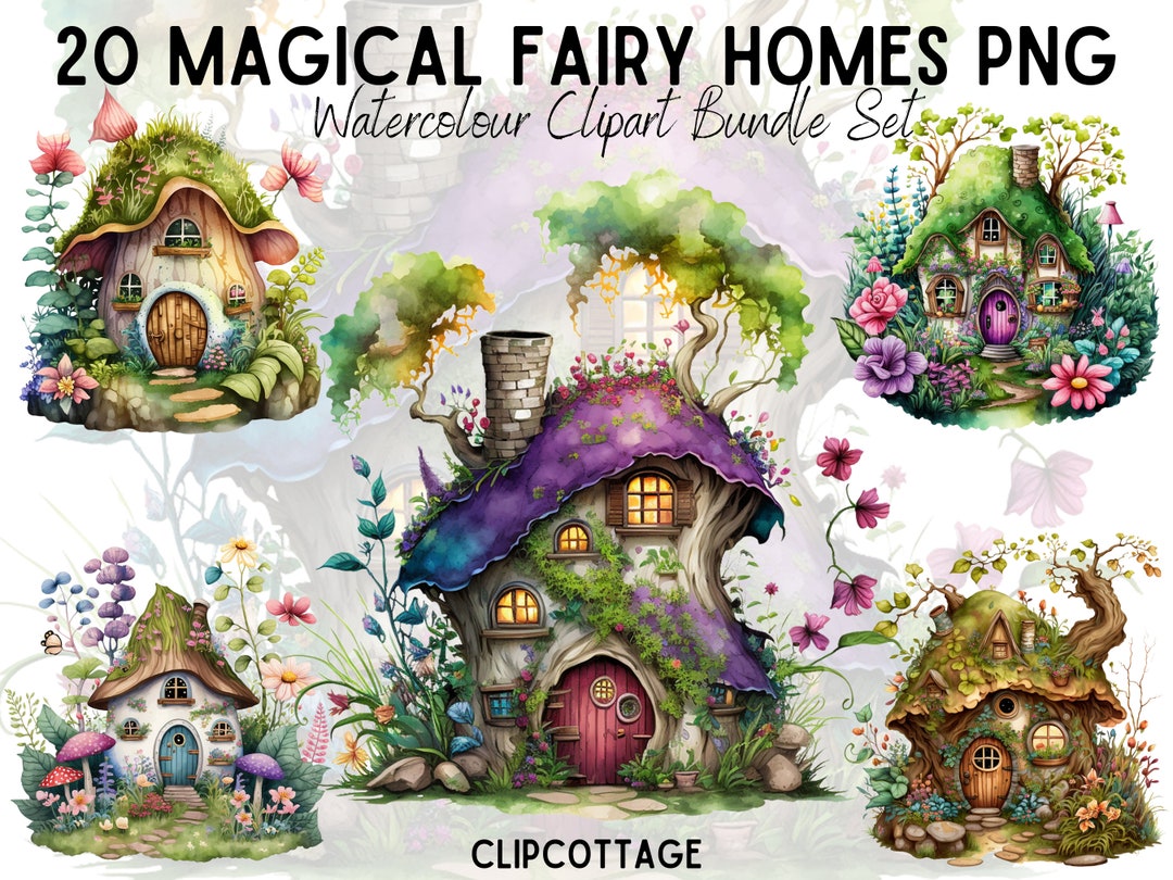 20 Fairy Garden Houses Clipart Bundle - Fantasy PNG Sublimation ...