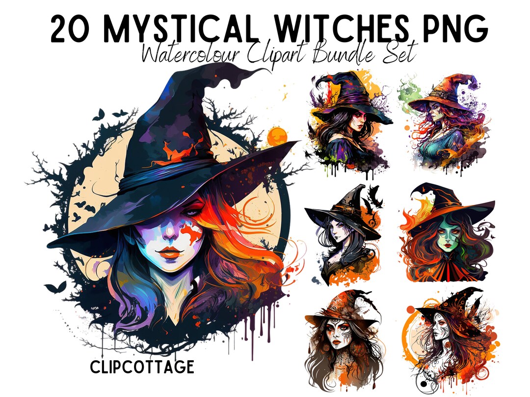 20 Mystical Witches Clipart Bundle - Halloween Witch PNG Sublimation ...
