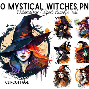 20 Mystical Witches Clipart Bundle - Halloween Witch PNG Sublimation ...