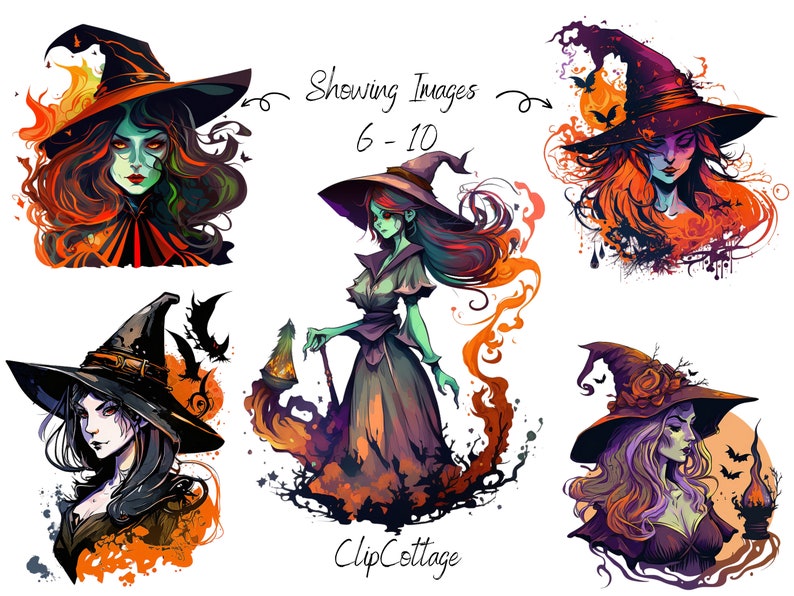 20 Mystical Witches Clipart Bundle - Halloween Witch PNG Sublimation ...