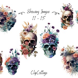 Floral Skulls Clipart PNG Sublimation Bundle | 20 Transparent Skulls ...