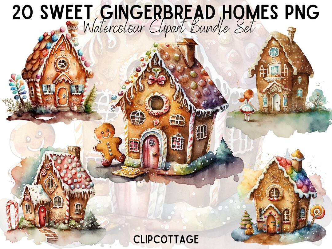 20 Gingerbread Houses Clipart Bundle - Cute PNG Sublimation ...